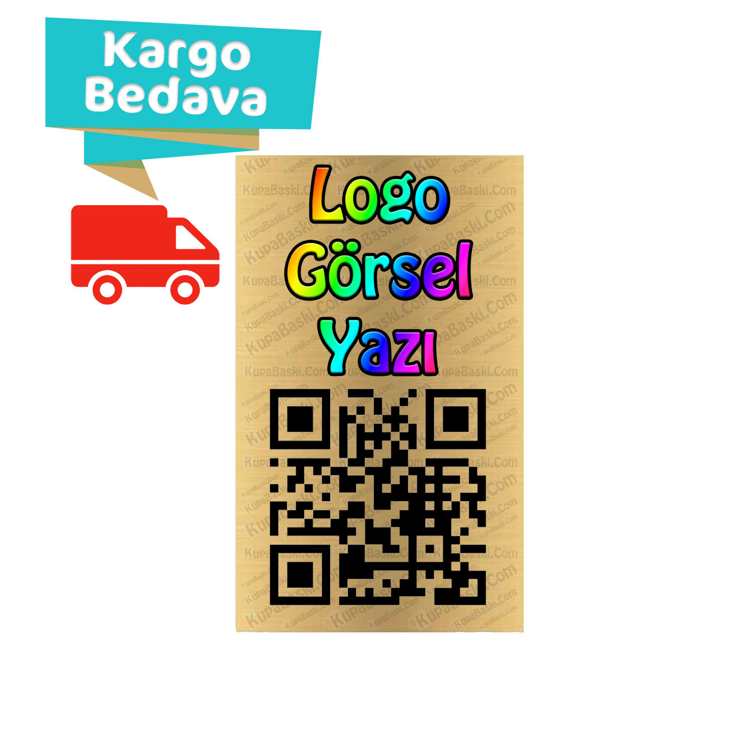 Metal QR Kod Menü Baskı - Gold | KupaBaski.Com